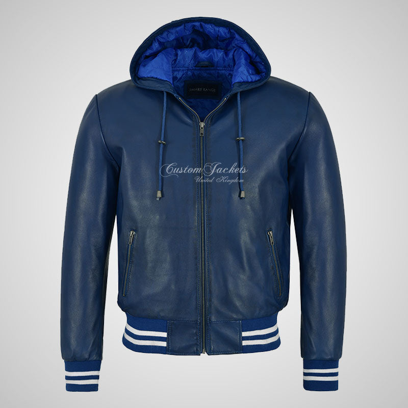 BASEBALL Hooded Leather Bomber Jacket for Mens Soft Leather – Custom ...