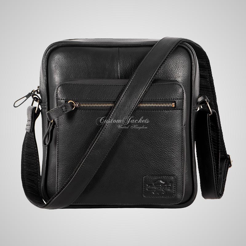 Men's Black Leather Reporter Bag Crossbody Shoulder Travel Bag – Custom ...
