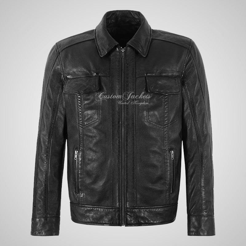 SHADOW Black Leather Blouson Jacket For Men's Soft Leather – Custom Jackets